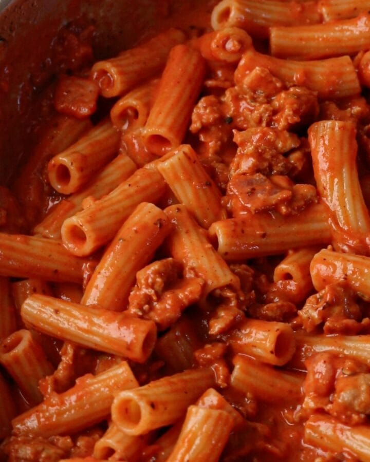 Cheesy Tomato Sausage Pasta Bake - The Burnt Butter Table