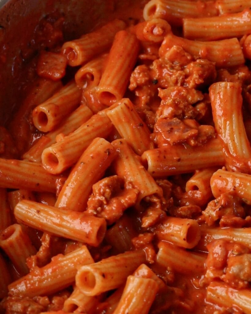 Cheesy Tomato Sausage Pasta Bake - The Burnt Butter Table