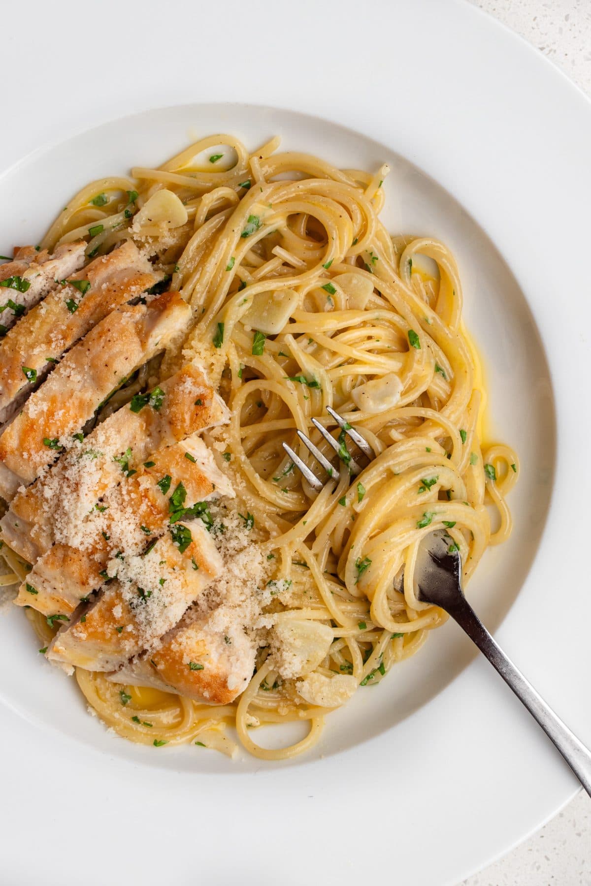 Garlic parmesan pasta with chicken (no cream) - The Burnt Butter Table